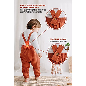 mama-yoyo baby&kids |100% Organic Cotton | GOTS Certificate | Baby Knit Leggings with Suspenders | High Waist Tights | Winter Fall Baby Pants | Baby Knitwear Premium Comfortable Clothes |Cappucino
