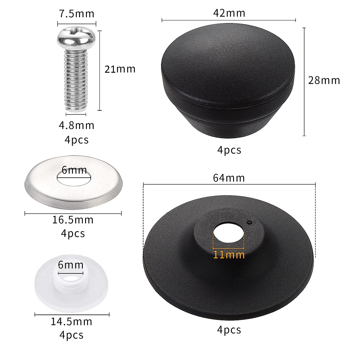 OCR Pot Lid Replacement Knobs, Glass Lid Handles Kitchen Cookware Universal Replacement Pan Lid Holding Knobs, Bakelite Handgrip with Screw (4)