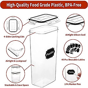 EWFEN Airtight Food Storage Containers for Kitchen Organization, 36 pcs Plastic Food Canisters with Lids, Labels & Marker for Pantry Organization and Storage, Cereal, Flour And Sugar