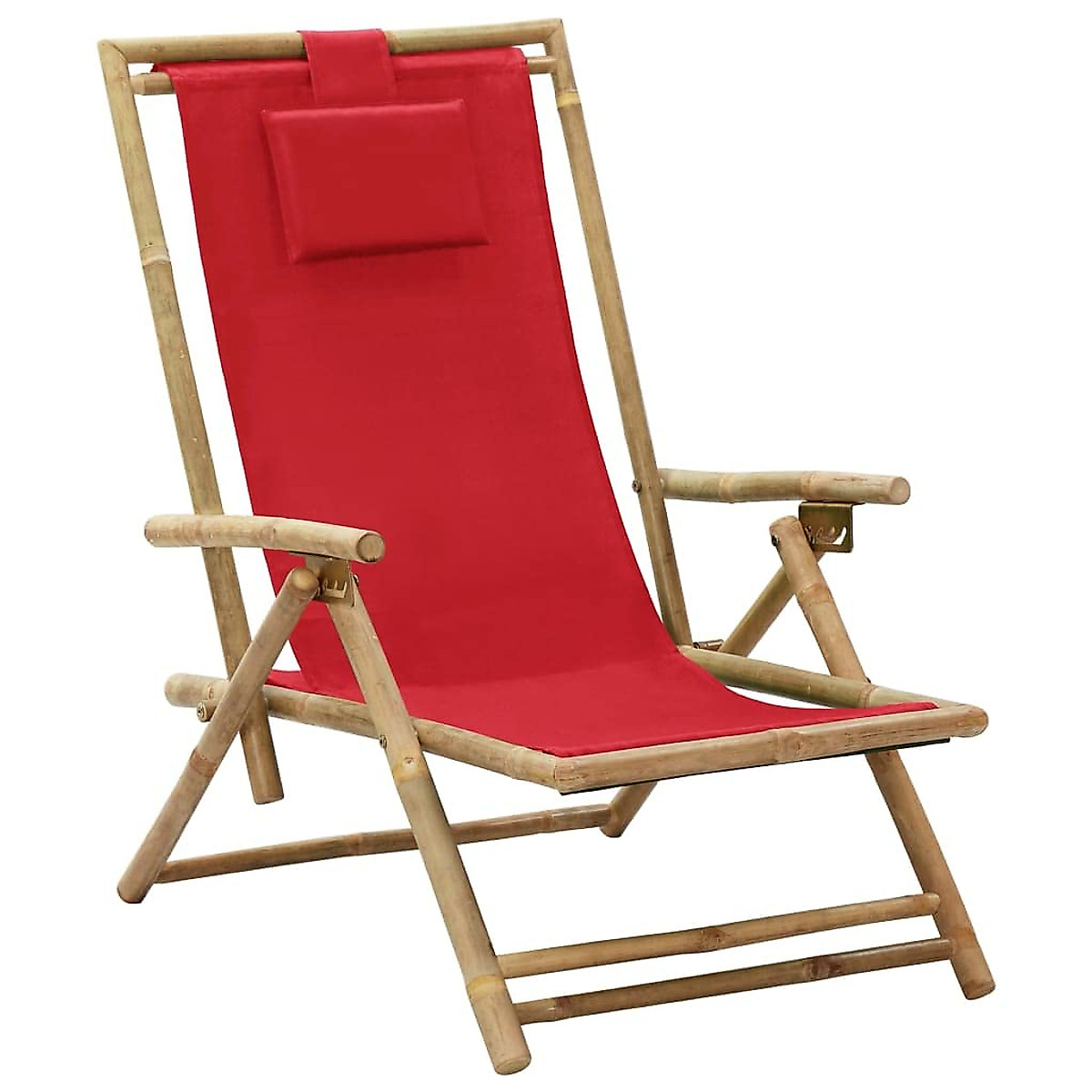Reclining Relaxing Chair Red Bamboo and Fabric Make Your Patio Shine Essential Outdoor Seating Solution