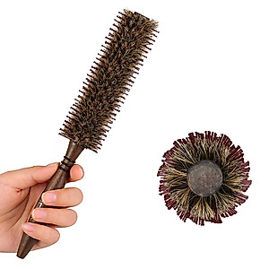 PERFEHAIR Small Round Boar & Nylon Bristle Brush -1.8 Inch, Styling Hairbrush for Blow Drying Curling Men & Women's Short, Thin, Fine Hair, Natural Wooden Handle