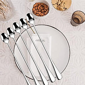 Bonasen 9.4-Inch Long Handle Spoon,Ice Tea Spoons,Stirring Spoons,Coffee Spoon, Stainless Steel Cocktail Spoon,Coffee Bar Accessories Set of 6