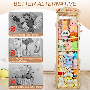 Basumee Stuffed Animals Storage Zoo with LED Light Large Wood Kids Toy Storage Organizer Holder for Stuffed Animals Girls Boys Nursery Room Bedrooms Stuff Animals Organizer