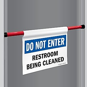 SmartSign "Do Not Enter Restroom Being Cleaned" Hanging Doorway Barricade Sign, Spring-loaded Adjustable Twist-To-Tighten Aluminum Pole & 11.25" x 18" Vinyl Sign Kit, USA-Made