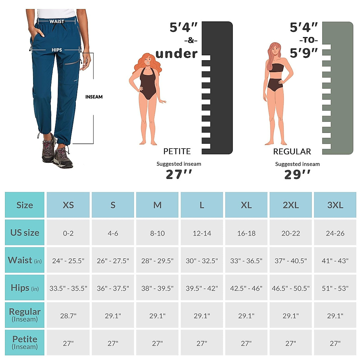 BALEAF Women's Hiking Pants Quick Dry Water Resistant Lightweight Joggers Pant for All Seasons Elastic Waist Navy Blue Size XL, Capri