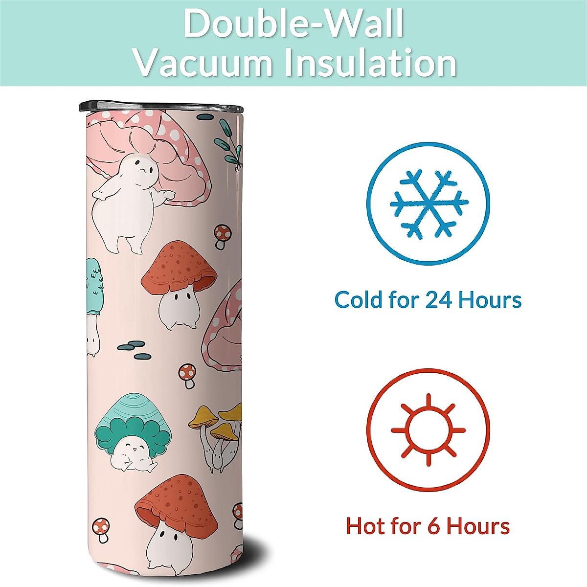 20 oz Mushroom Skinny Tumblers with Lid and Straw, Mushroom Stainless Steel Vacuum Insulated Travel Coffee Mug Cup Water Bottle, Mushroom Decor Stuff Accessories, Gifts for Women Girls Mushroom Lover