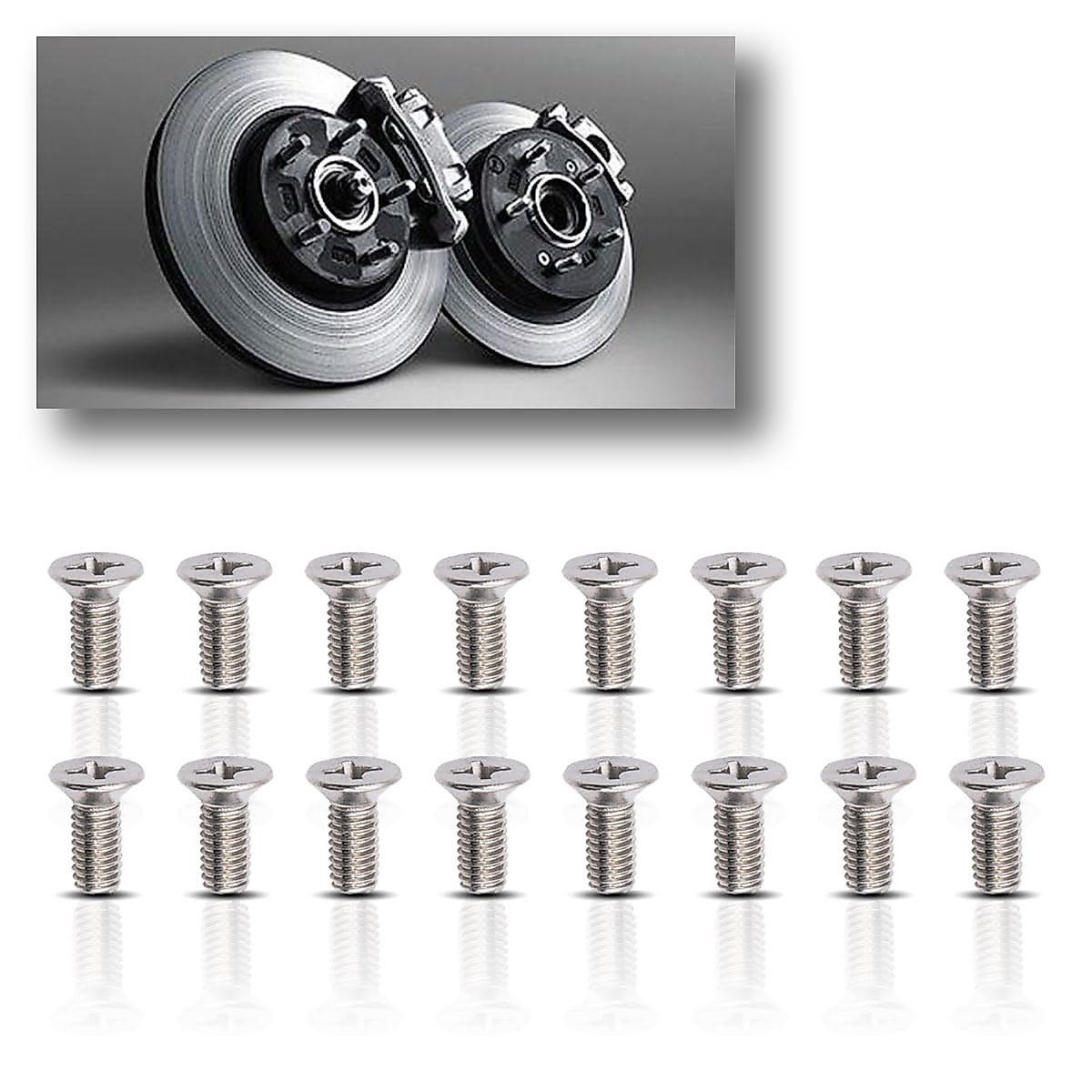 JOYCOURT 16-Pack Screw For Rotor Brake Disc Retaining, Retaining Hardware Bolts Screw Kit, Compatible With Honda, Acura, Hyundai and Kia Models, Stainless Steel Brake Disc Rotor for Front and Rear