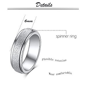 Tornito Stainless Steel Spinner Ring Engagement Wedding Band for Women Sand Blast Finish Step Edge Sleek 6MM