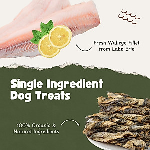 Fish Dog Treats For Small, Medium, Large Dogs - One Ingredient All Natural Organic Dog Training Treats - Human Grade, High Protein, Low Fat, Omega3, Grainfree - Satisfies Dog's Urge to Chew (4oz Bag)