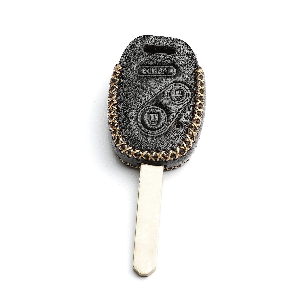 WFMJ Leather for Honda Ridgeline Fit Odyssey Accord CR-V CR-Z Insight 3 Buttons Key Fob Case Cover Chain (Black)