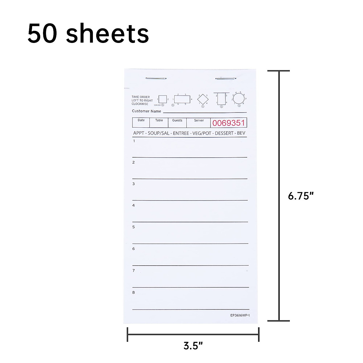 DGBDPACK Guest Check Pads EP-3632-1 (20 Pads), Total 1000 Pink Waitress Notepad, Server Order Pads