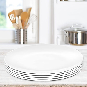 HSDT Melamine Restaurant Plates White 11 Inch Wide Side Flat Bottom Deep Round Dinner Plates Salad Plates Lunch Plates Durable and Easy to Clean Set of 6,PYW-11-06