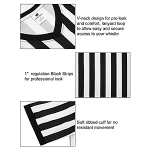 FitsT4 Sports Men's Official Black & White Stripe Referee Shirt Short Sleeve Umpire Jersey Costume Pro Ref Football Uniform