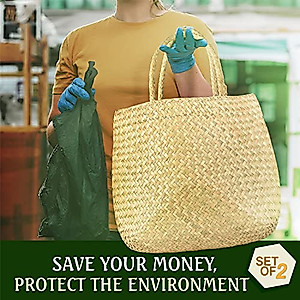 GAIAMADE Set of 2 Seagrass Market Basket Bag, Grocery Bag, Straw Tote Bag, Woven Beach Bag, Utility Tote, Straw Bags For Women, Reusable Grocery Bags, Beach Tote Bag for Shopping, Storage, Travel