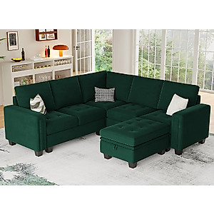 Belffin Velvet Ottoman Module with Storage for Modular Sofa Sectional Couch Rectangular Ottoman with Storage Ottoman Bench Footstool Green
