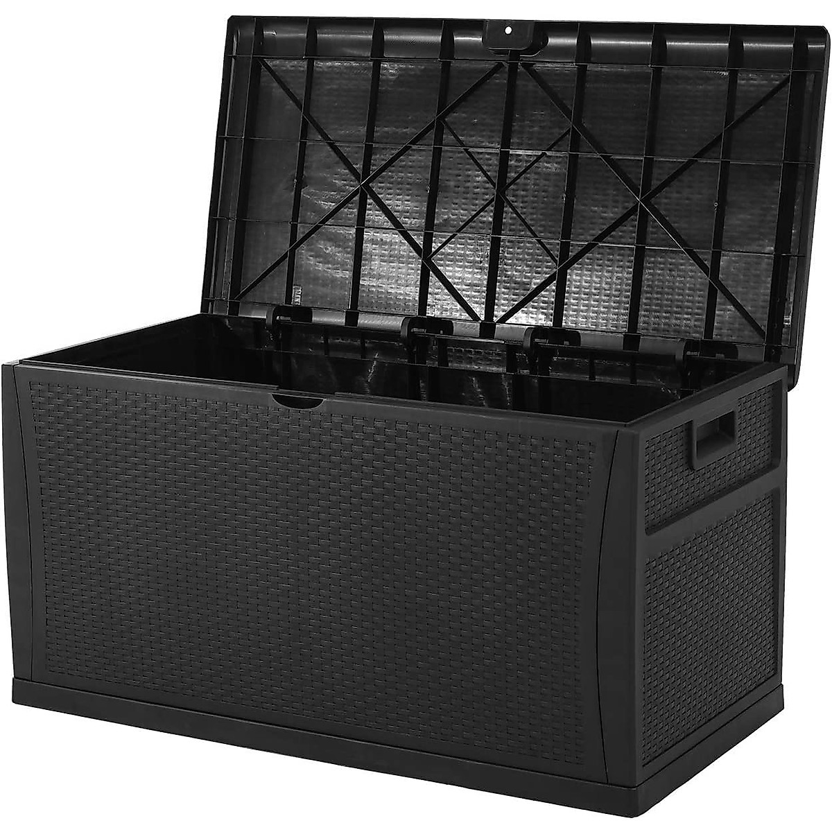 Patiomore 120 Gallon Resin Wicker Patio Storage Box, Outdoor Storage Container Deck Box and Gar,(Black)