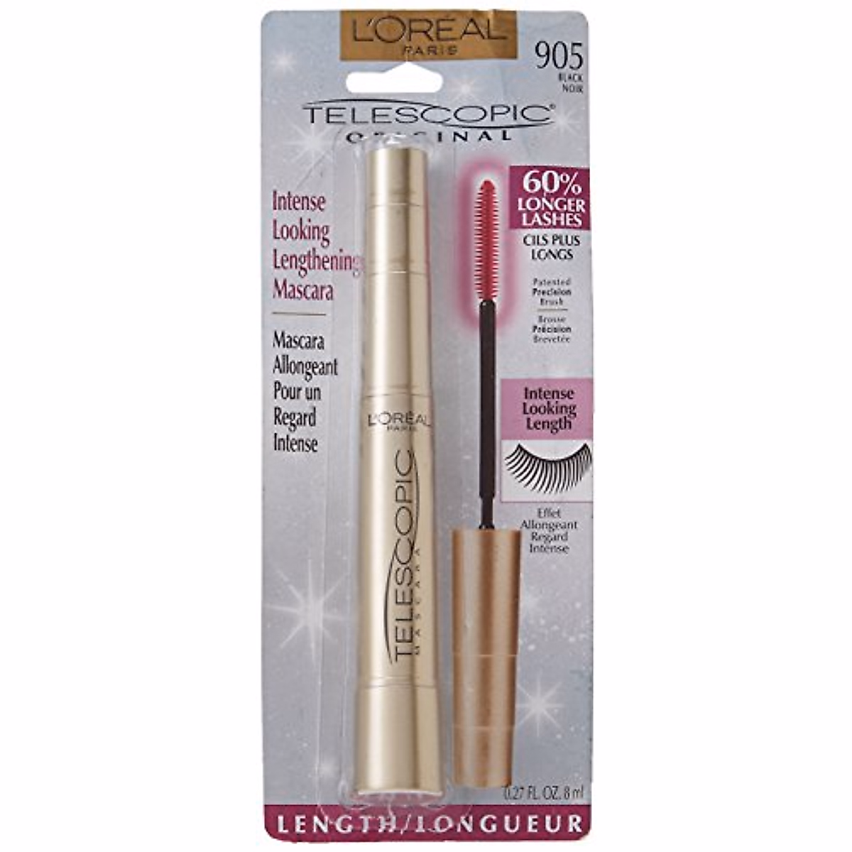 L'Oreal Paris Telescopic Mascara, Black [905] 0.27 oz (Pack of 2)