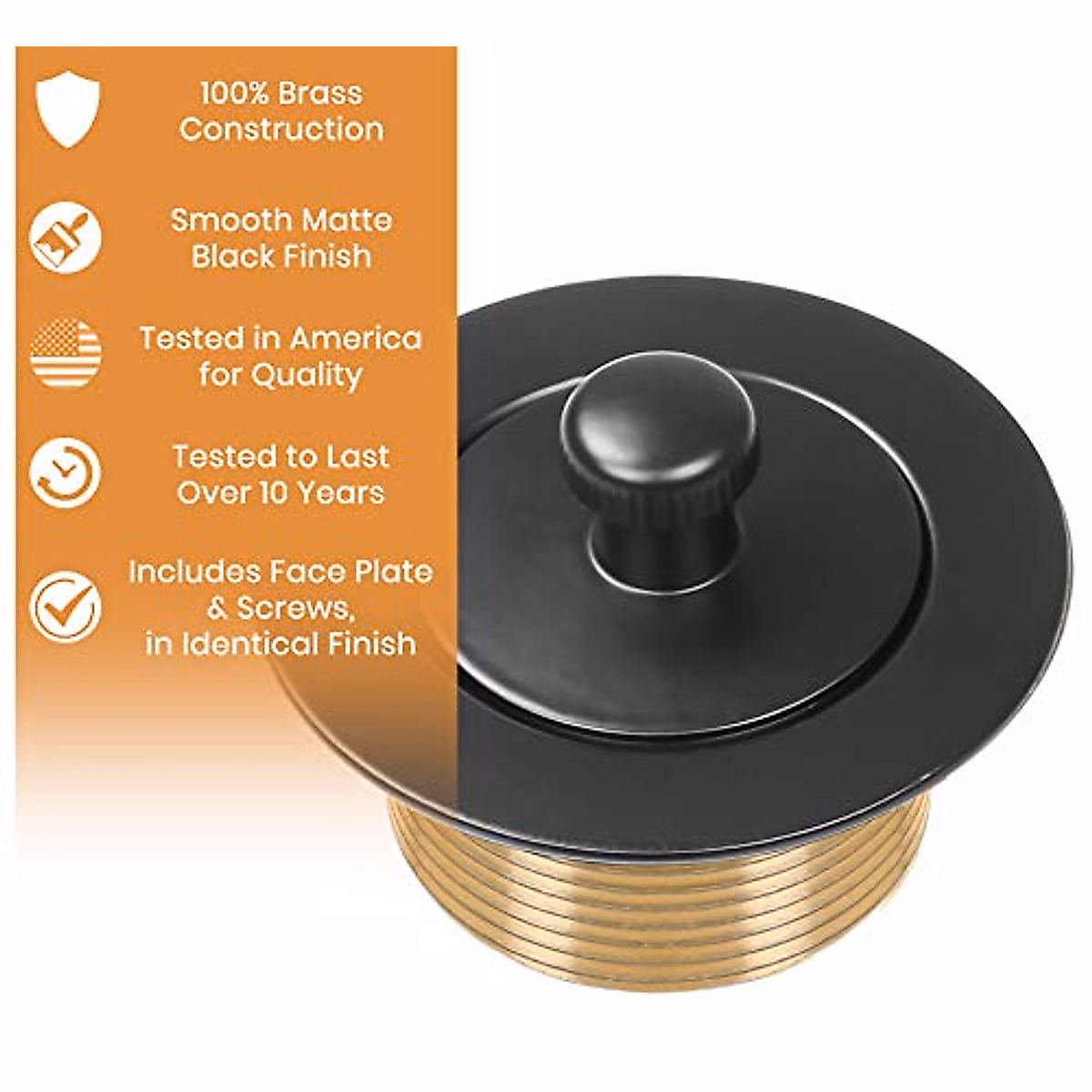 100% Brass Lift and Turn Bathtub Drain Set w/Overflow Plate - Drain Conversion Kit - Fits All Bathtub Sizes - Universal Fine/Coarse Thread - Designed & Tested in America (Matte Black)