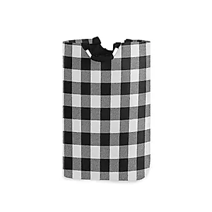 Kigai Black and White Buffalo Plaid Laundry Basket Foldable Large Laundry Hamper Bucket with Handles Collapsible Nursery Storage Bin for Kids Clothes Toy