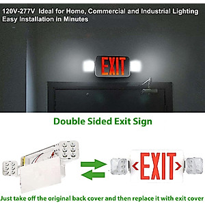 LED Combo Exit Sign Emergency Light, Double Sided with Two LED Flood Lights, Exit Signs for Business with Battery Backup, Fire Resistant UL 94V-0, Commercial Grade Brand: LED Flying Direct
