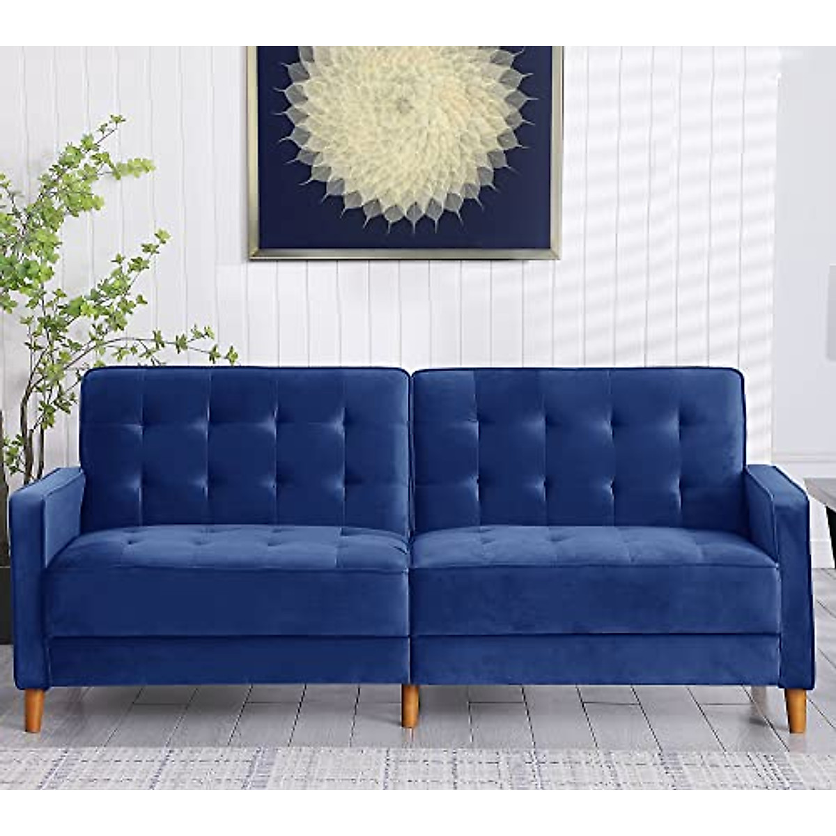 Plococo 78 inch Modern Velvet Upholstered Sofa Bed,Tufted Velvet Fabric Couch,Sofas Couches for Living Room,Apartment,Bedroom (Blue)