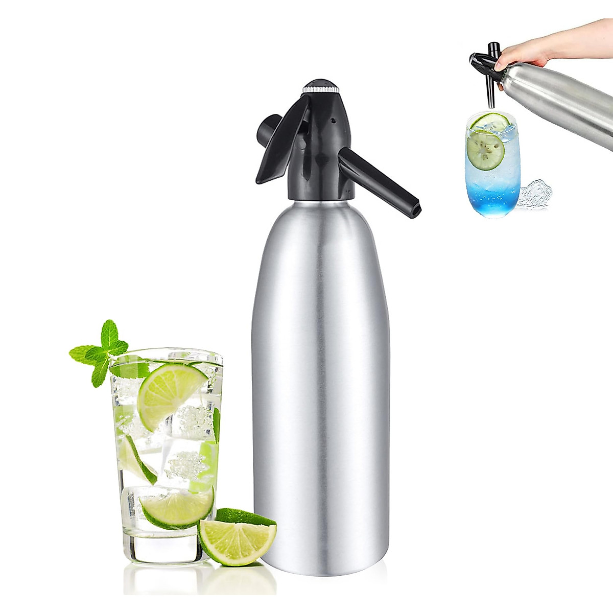 1L Portable Soda Siphon Sparkling Water Maker,Seltzer Water Maker,Carbonated Water Machines,Home Drink Juice Bar Beer Maker, for Home Bar Club Making Fresh Soda Water Cocktails DIY Soda Drink