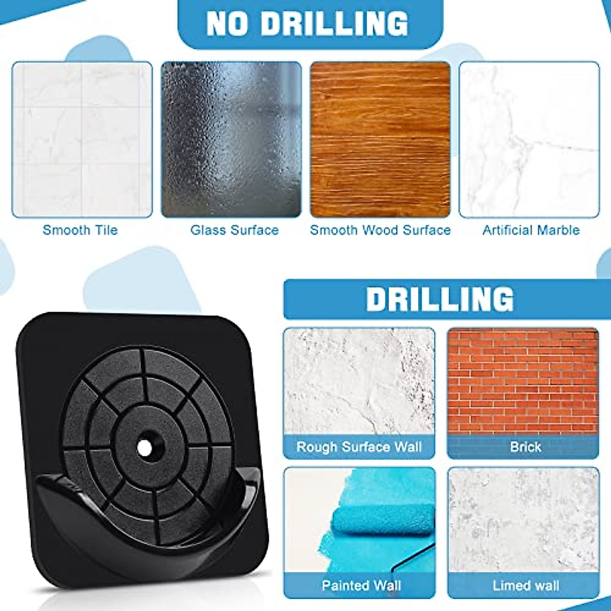 Shower Curtain Rod Holder, Adhesive Shower Rod Holder for Bathroom, 4 Pack Shower Curtain Rod Mount Holders, No Drilling, Stick On, Waterproof, White and Black (Rod Not Included)