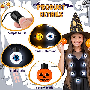 Halloween Necklace, 2PCS Light up Halloween Pumpkins Eyeballs Necklaces, Yellow White 7 Bulb Halloween Glow Necklace Accessories, 3 Mode Lights Necklaces Bulk for Halloween Trick or Treat Party Favors