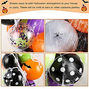 Auihiay 155 Pieces Halloween Balloon Garland Arch Kit Include Black Orange Purple Latex Balloons, Confetti Balloons, Spider Web, 3D Bats for Halloween Party Background Classroom Decoration