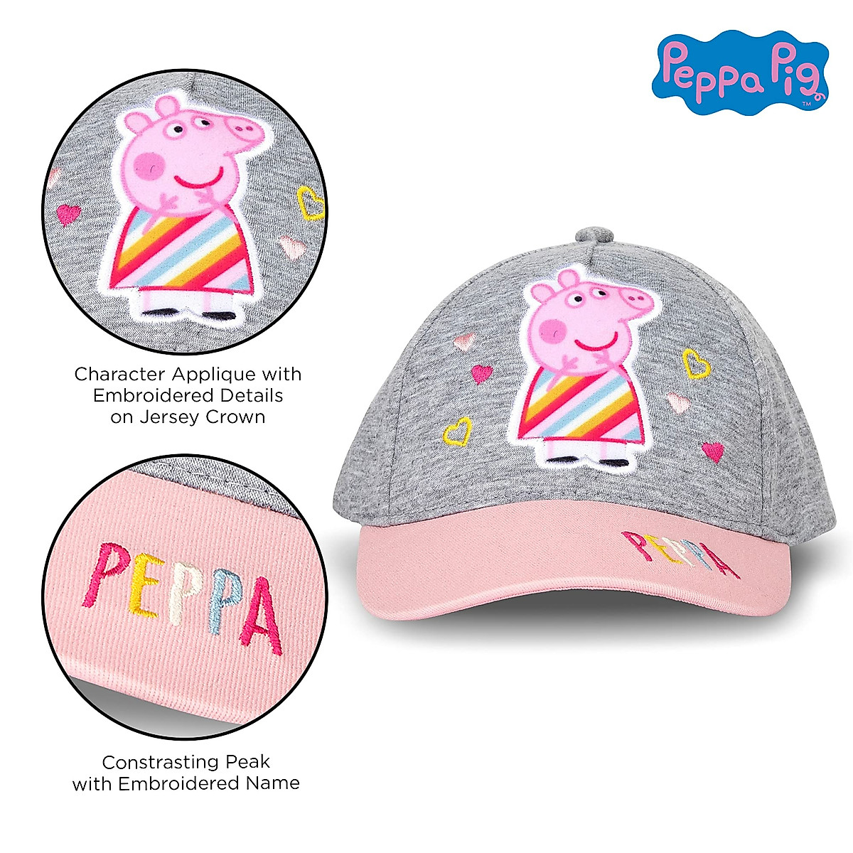 Hasbro Baby Girls Cap, Peppa Pig Adjustable Toddler Hat for Ages 2-4 Baseball Cap, White, 2-4T US