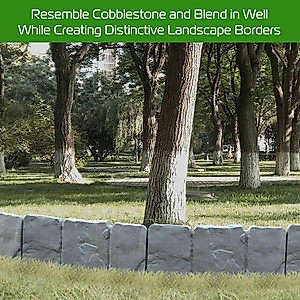 20 pcs Stone Effect Plastic Palisade Fence, Garden Border Edging Gray Stones Effect Fence in Lawn Edging Plant Border Garden Landscape Edging (Black)