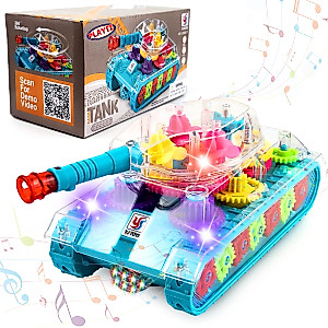 Playee Light Up Transparent Toy Tank – Baby Toys with Music and Lights – 8” Battery Operated Toddler Toys – Sensory Toys for Boys and Girls – Baby Boy Toys for Endless Fun