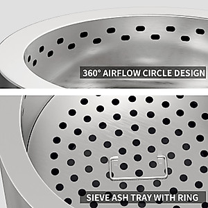 VONZOY 19.5 Inch Fire Pit, Smokeless Fire Pits for Outside, 304 Stainless Steel Outdoor Large Wood Burning Firepit w/Stand, Ash Pan and Portable Handbag Bonfire Pit for Patio, Camping Stove