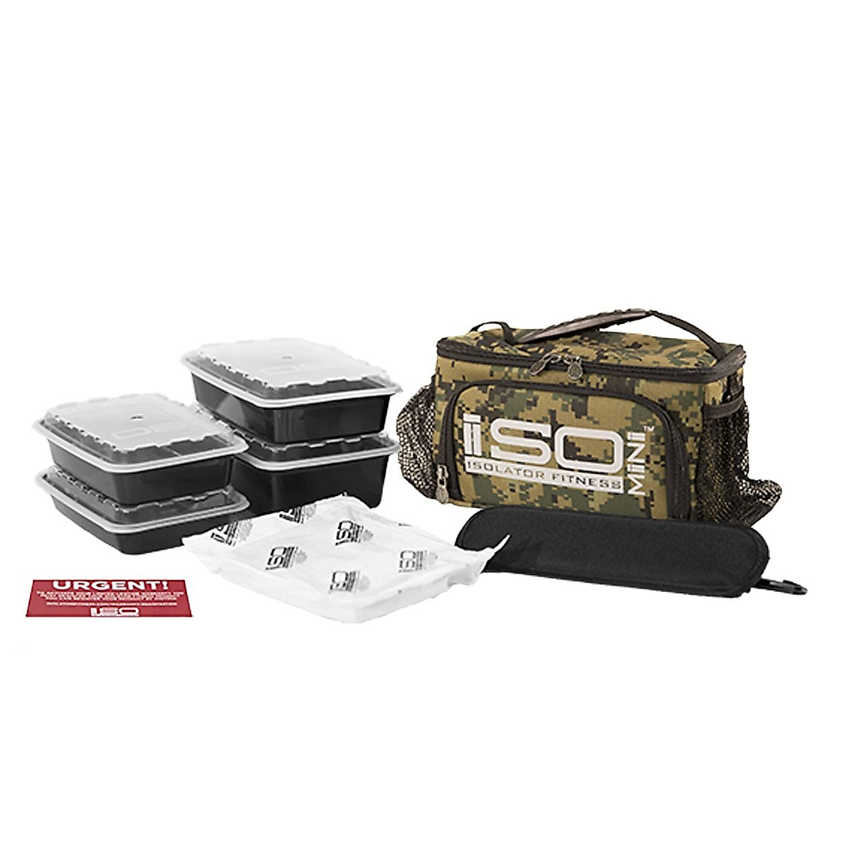 Small Meal Prep Lunch Bag ISOMINI 2 Meal Insulated Lunch Bag Cooler with 4 Stackable/Reusable Meal Prep Containers, 1 Ice Pack ISOBRICK, and 1 Shoulder Strap - Made in USA (Marine Woodland)