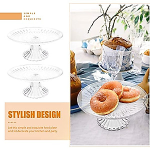 DOITOOL 2Pcs Glass Footed Platter Crystal Footed Cake Plate Platter Round Footed Cake Stand Clear Serving Dish Platter for Home Kitchen (Transparent)