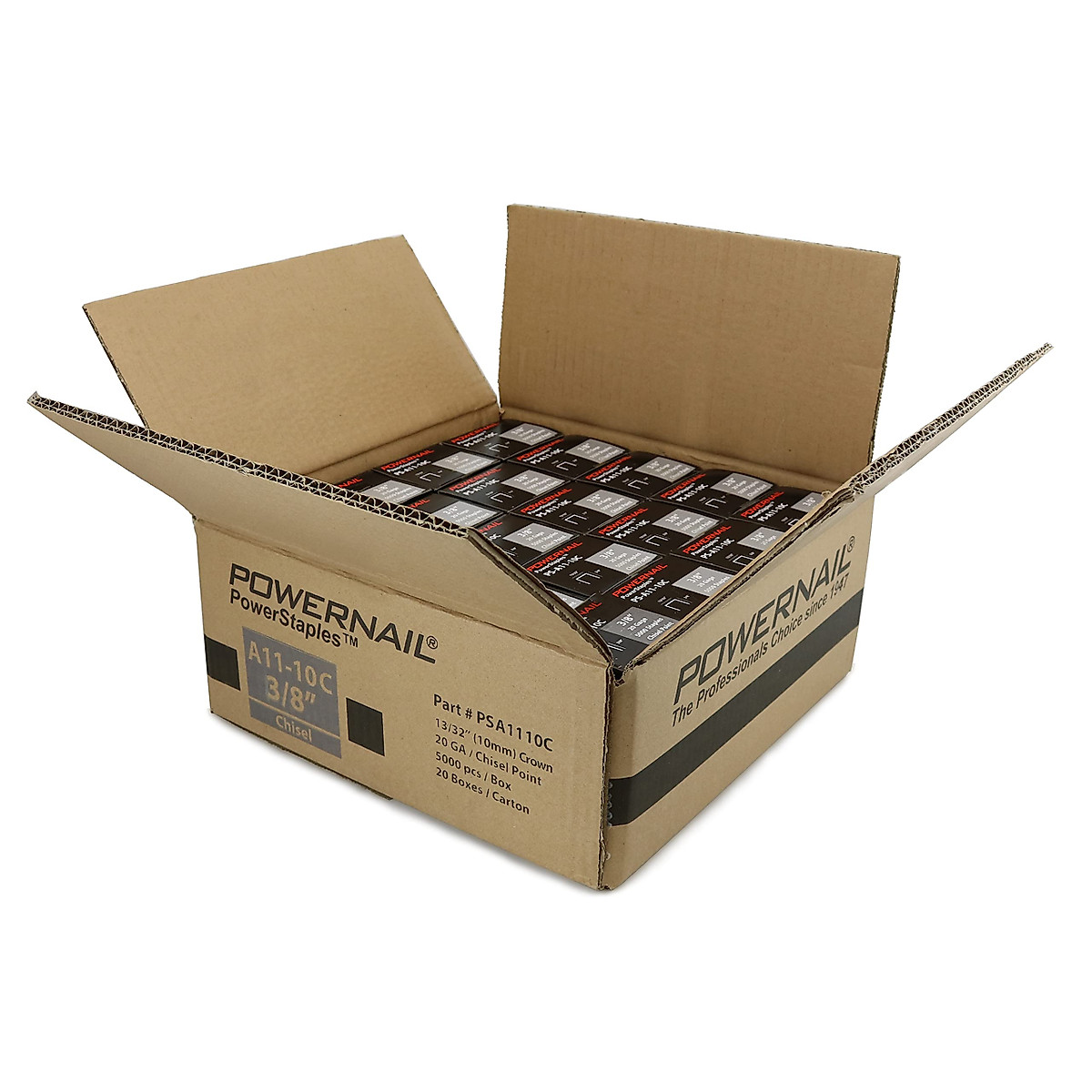 Powernail PSA1110C 20 Gauge 13/32 Inch Crown 3/8 Inch Length Chisel Point Collated Galvanized Staples, A11 / T50 Series (Box of 100,000)