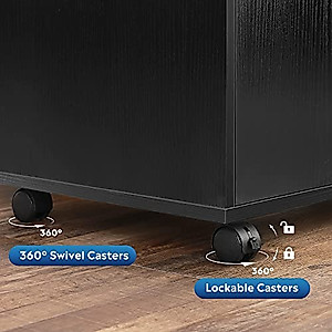 DEVAISE Rolling File Cabinet, Wood Storage Cabinet with Dual Doors, Large Printer Stand on Lockable Wheels for Home Office, Black
