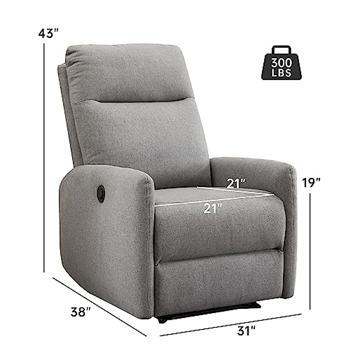 ANJHOME Classic Power Recliner Chair Comfy Reclining Chairs with Adjustable Backrest and Footrest, Heavy Duty Electric Recliners Single Sofa for Living Room (1, Grey)