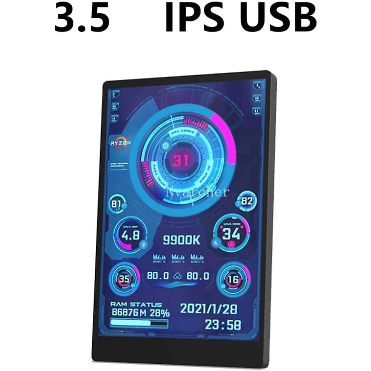 3.5 Inch IPS USB Mini Screen AIDA64 PC CPU RAM HDD Data Monitor Computer Temperature Display Type-C Sub Screen