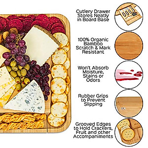 Morvat Bamboo Wood Cheese & Cracker Board Set, Charcuterie Cutting Tray, Serving Gift for Wedding Housewarming Birthday & Holidays, Includes Round Platter & Fully Stainless Steel Cutlery & Corkscrew