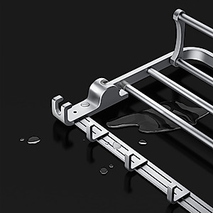 24 Inch Towel Rack with Towel Bar Holder Foldable Towel Shelf with Movable Hooks Rustproof Towel Storage Wall Mount for Bathroom Lavatory Silver