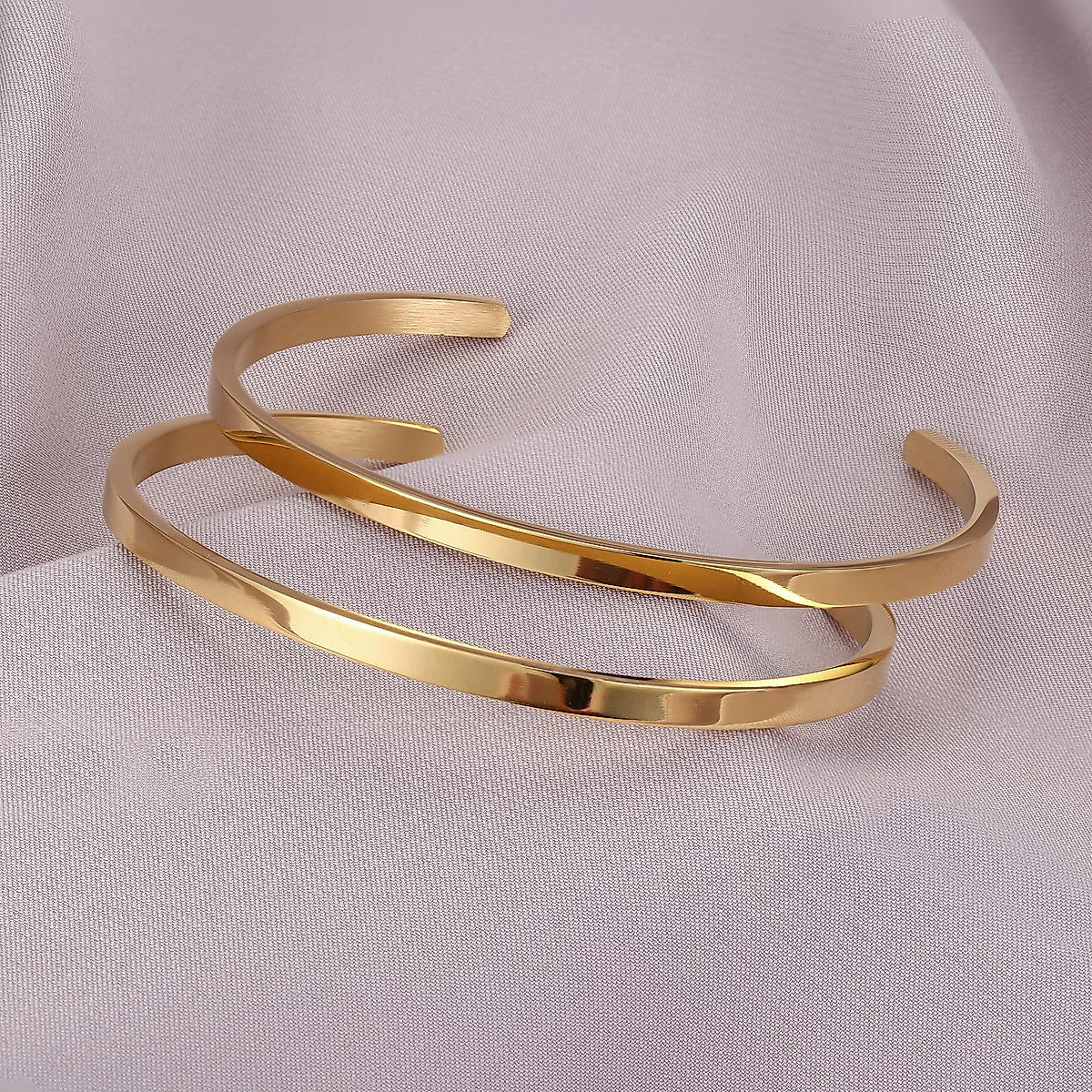 MILACOLATO 2 Pcs Gold Thin Cuff Bracelet for Him and Her 18K Gold Plated Twisted Couple Bracelets Simple Delicate Adjustable Cuff Bangle Bracelet for Women Men Couple Valentine's Day Mothers Day Gifts