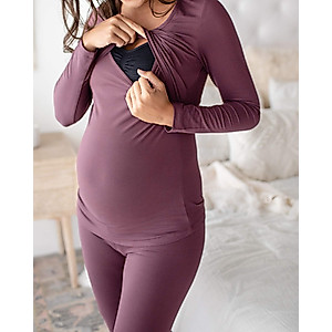 Kindred Bravely Jane Nursing Pajama Set | Nursing Pajamas for Breastfeeding (Burgundy Plum, X-Large)