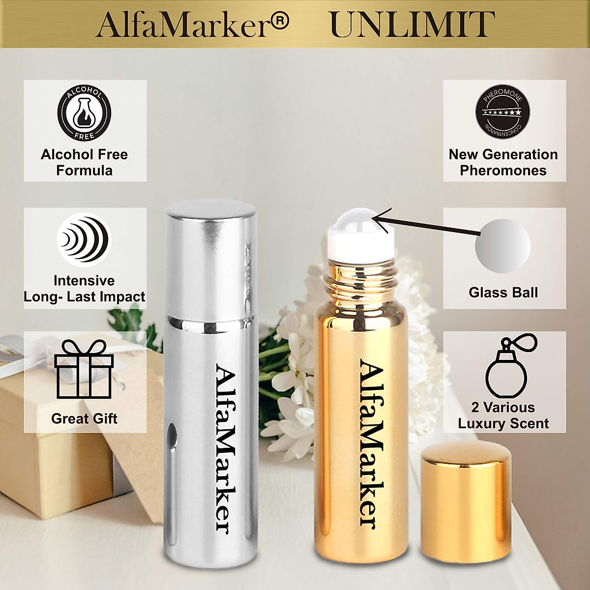 ALFAMARKER Unlimit Pheromones Perfumes for Women - Women`s Pheromone Perfume - Female Set 2x5ml- Mujer Perfume Concentradas con Feromonas - Great Holiday Gift