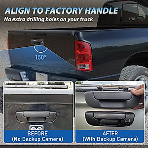 EWAY Tailgate Handle Backup Camera for 2002-2008 Dodge RAM 1500 2500 3500 Tailgate Latch Door Handle Aftermarket Reverse Reversing Back Up Rear View Camera RCA Connector w/ 26FT Extension Harness