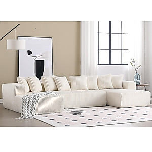 Plococo 131'' Modular Sectional Couch, U-Shaped Sofa, Chaise Lounge, Striped Corduroy Fabric,Upholstered 4 Seater Couch for Living Room, Bedroom, Free Combination Sofa (White)