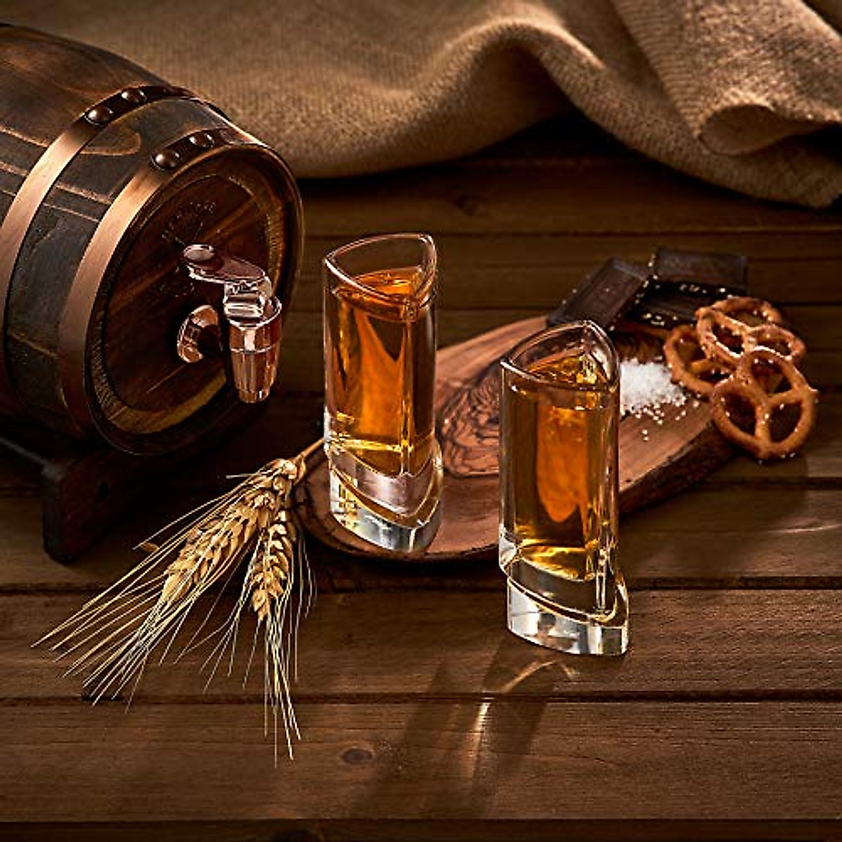 JoyJolt Aqua Vitae Shot Glass Set of 4. Crystal Shot Glasses, Triangle Clear Shot Glasses Set with Off Set Base. 1 – 2 oz Cups for Tequila, Limoncello, Vodka or Aperitif. Fun Christmas Gifts