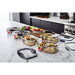 Rubbermaid 5-Piece Brilliance Food Storage Containers for Meal Prep with 2 Compartments and Lids, Dishwasher Safe, 2.85-Cup(675ml), Clear/Grey, 5 count (Pack of 1)