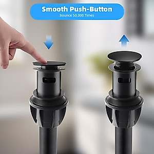 Hibbent 2 Pack Push and Seal Pop Up Drain Stopper with Overflow for Bathroom Sink Faucet Vessel Vanity, Matte Black
