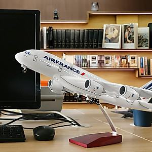 24-Hours 18" 1:160 Scale Hobby Airplane Model Air France Plane A380 Model Plane Diecast Airplane for Adults with LED Light(Touch or Sound Control) for Business Gift